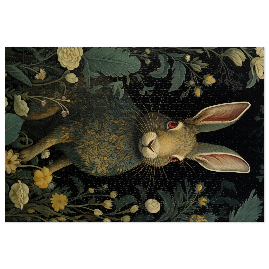 Floral Rabbit Jigsaw Puzzle, Nature-inspired Bunny Artwork, Challenging ...
