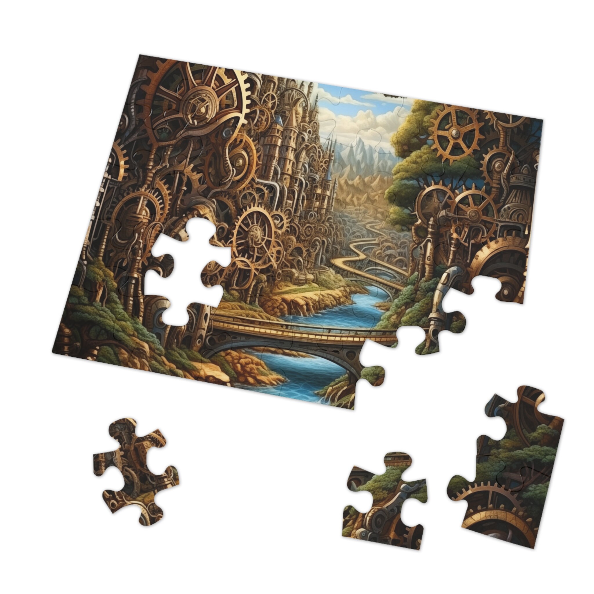 Steampunk Fantasy Jigsaw Puzzle, Intricate Gear Forest Design, Unique ...