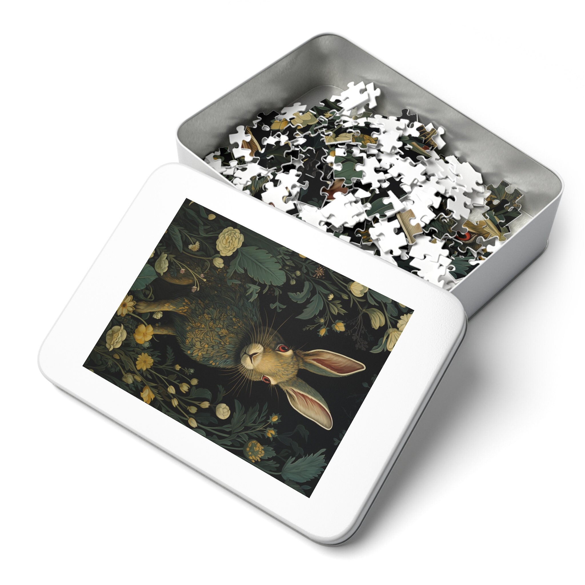 Floral Rabbit Jigsaw Puzzle, Nature-inspired Bunny Artwork, Challenging ...