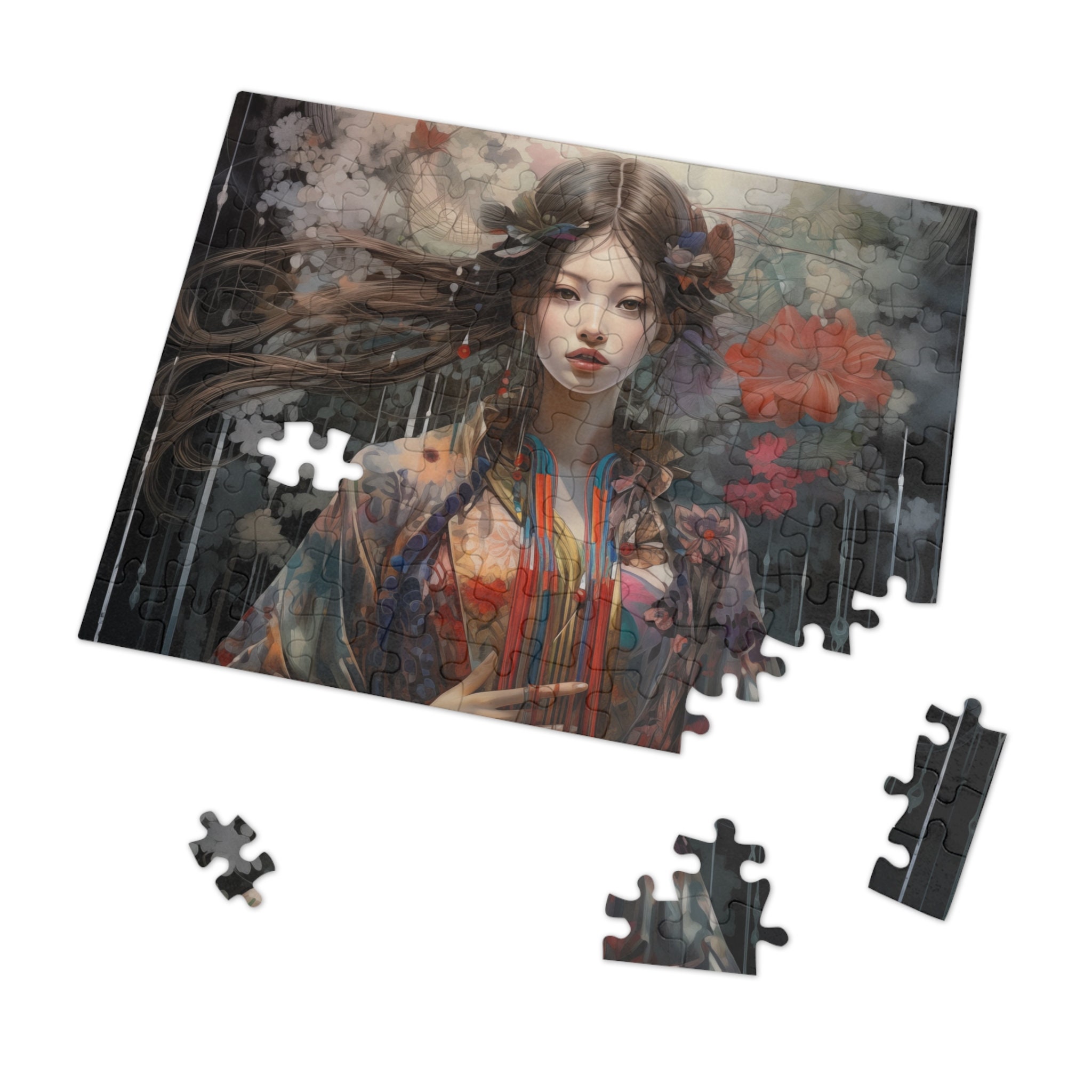 Mystical Asian Beauty Jigsaw Puzzle, Fantasy Floral Art Puzzle, Unique ...