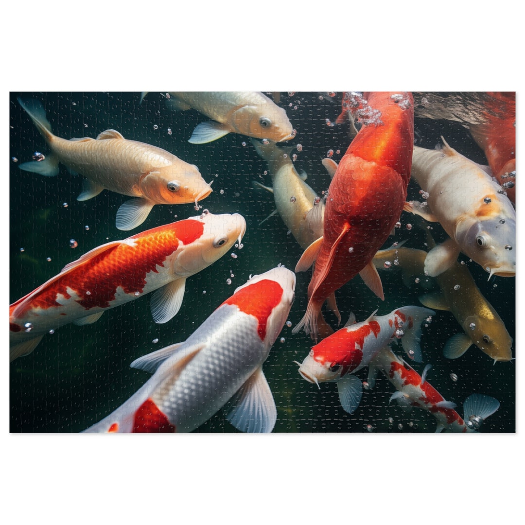 Koi Fish Pond Jigsaw Puzzle, Vibrant Underwater Life, Family Game Night ...