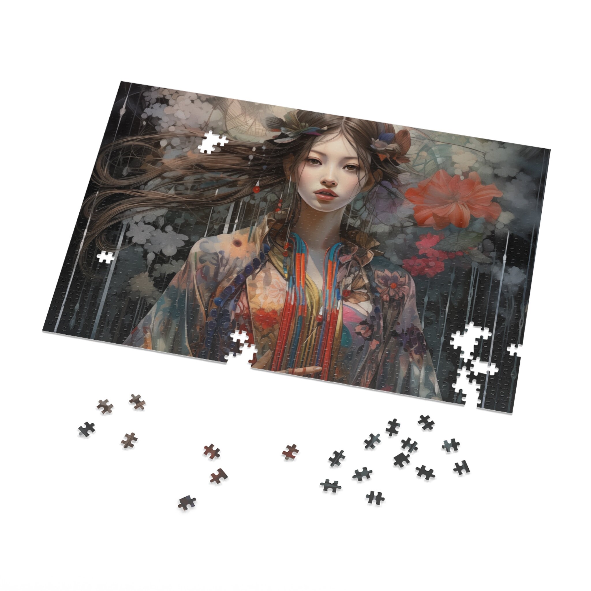 Mystical Asian Beauty Jigsaw Puzzle, Fantasy Floral Art Puzzle, Unique ...