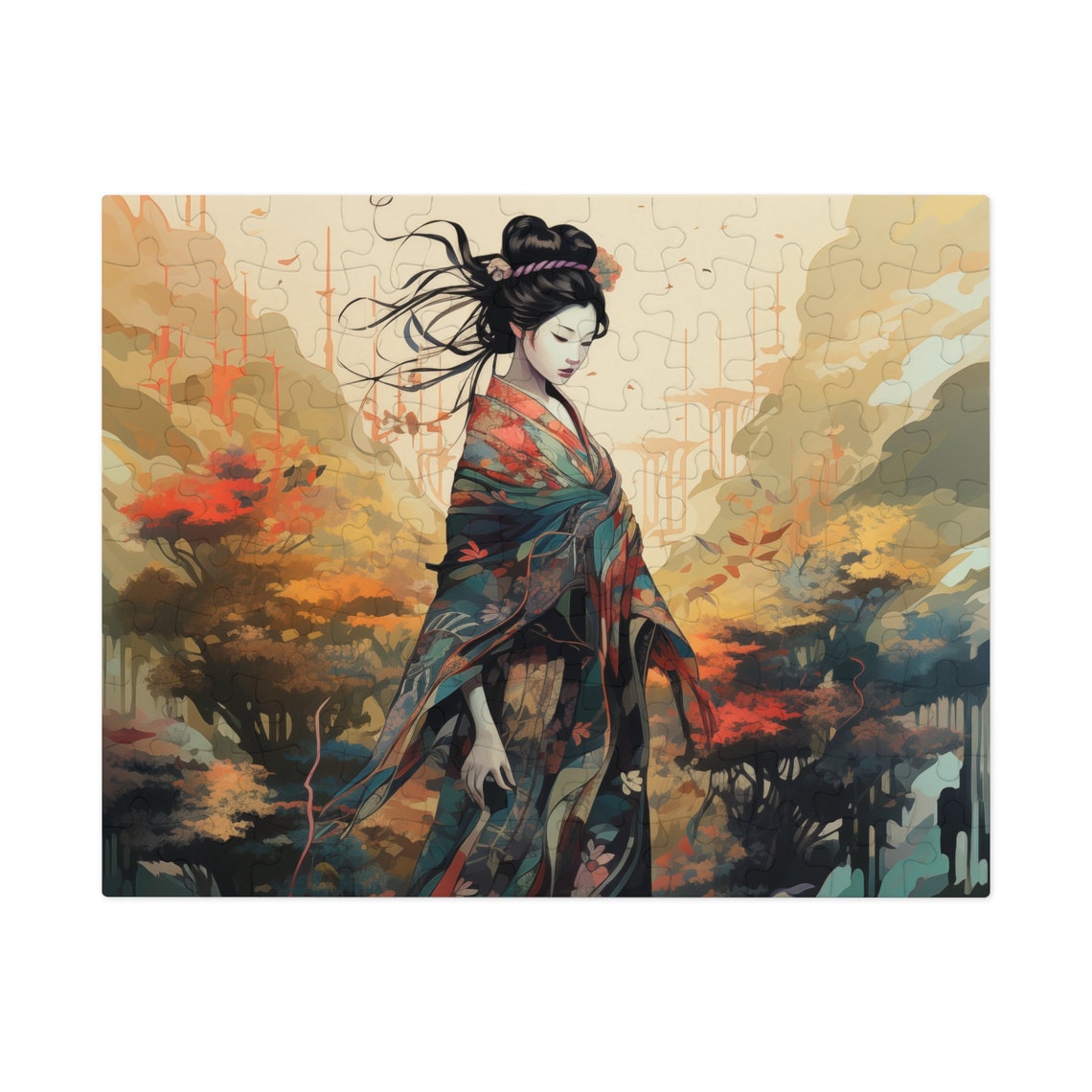 Japanese Geisha Art Puzzle, Beautiful Autumn Landscape Jigsaw, Cultural ...