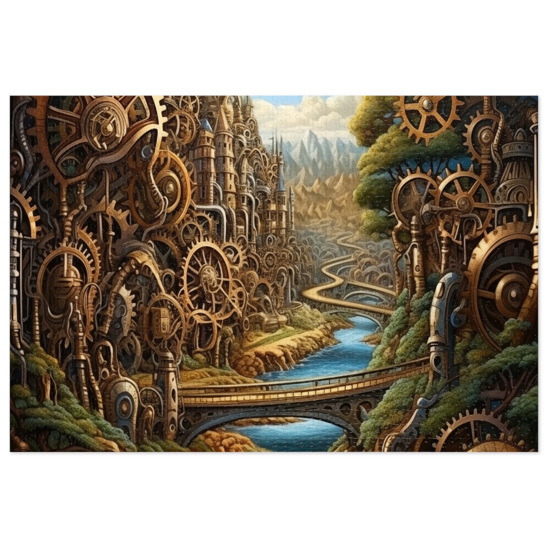 Steampunk Fantasy Jigsaw Puzzle, Intricate Gear Forest Design, Unique ...