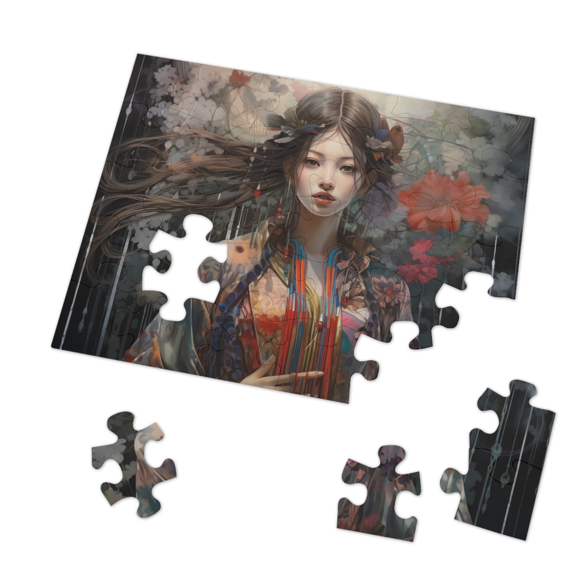Mystical Asian Beauty Jigsaw Puzzle, Fantasy Floral Art Puzzle, Unique ...