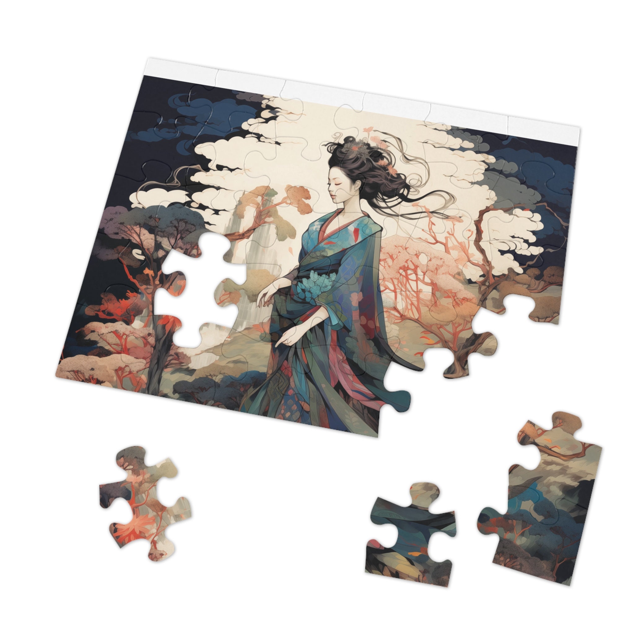 Japanese Art Jigsaw Puzzle, Traditional Kimono Woman, Beautiful Nature ...