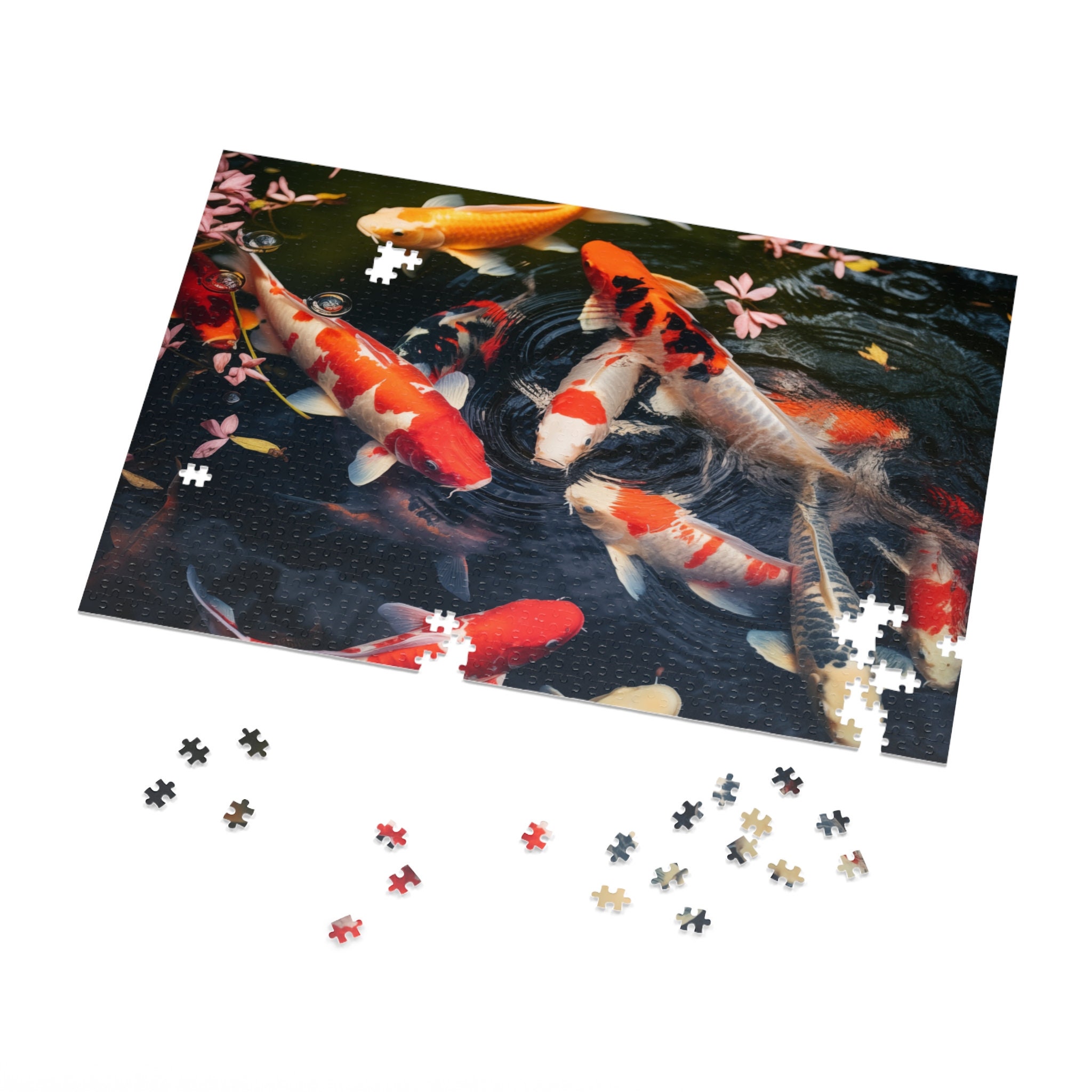 Koi Fish Pond Jigsaw Puzzle, Serene Water Garden Puzzle, Vibrant Colors ...