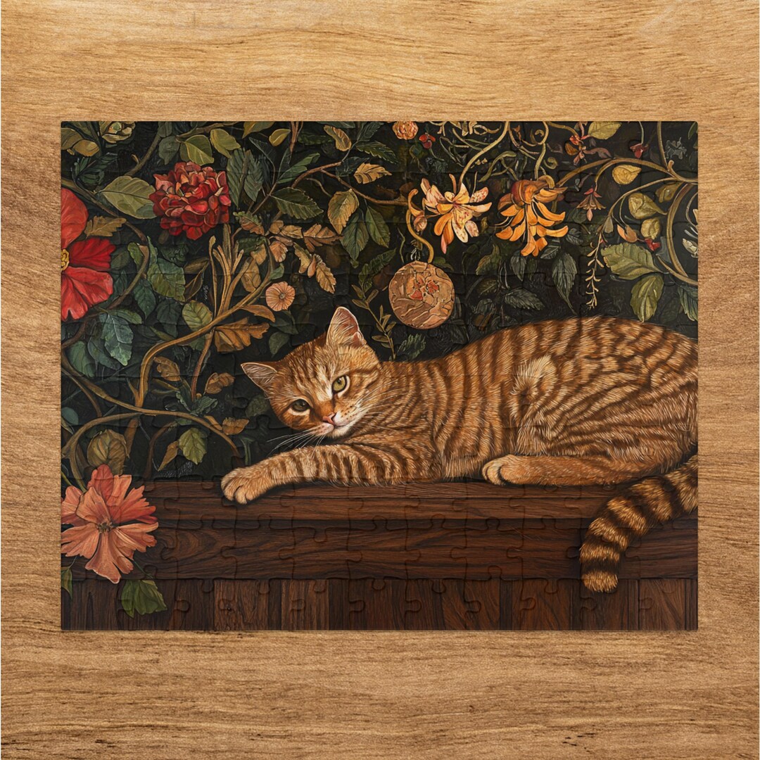 Cute Tabby Cat Puzzle With Floral Background, 110 252 500 1014 Piece ...