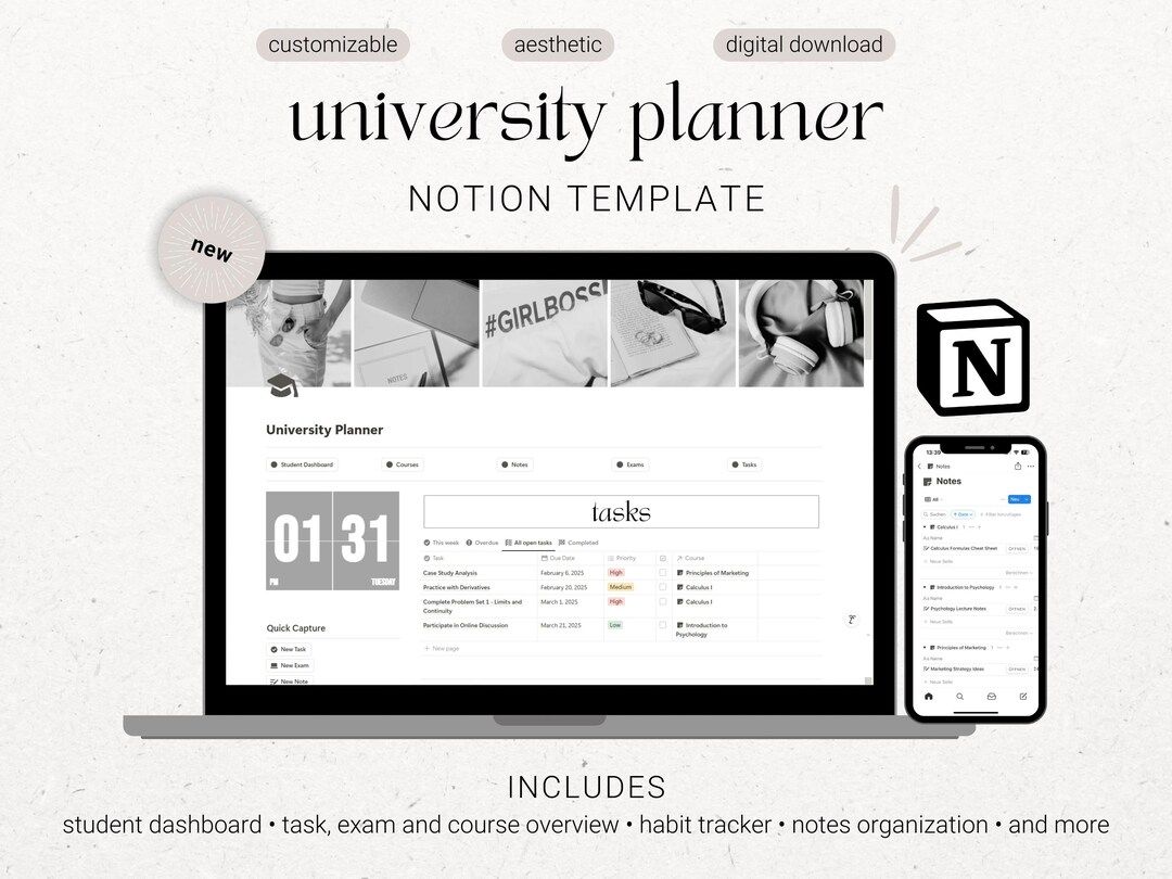 Ultimate Student Notion Template | Academic Assignment Planner, College ...