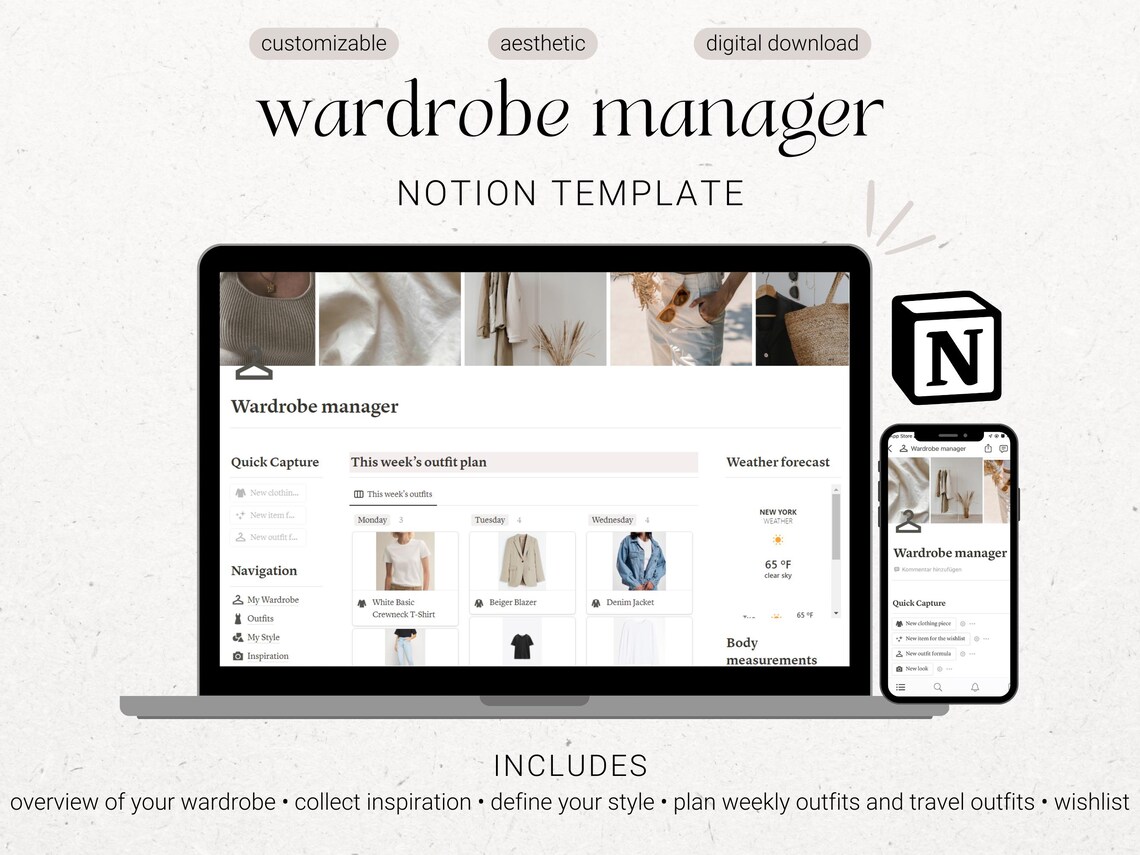 2025 Notion Template Wardrobe Manager, Outfit Planner, Aesthetic Notion ...