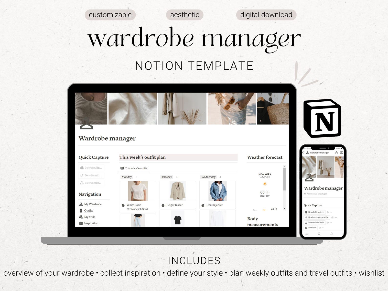 2025 Notion Template Wardrobe Manager, Outfit Planner, Aesthetic Notion ...