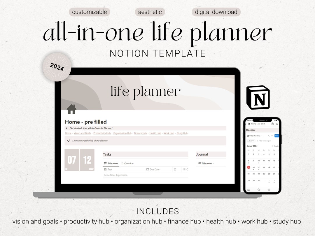 2024 All in One Notion Template, Notion Ultimate Life Planner, Notion Planner , Personal Digital ...