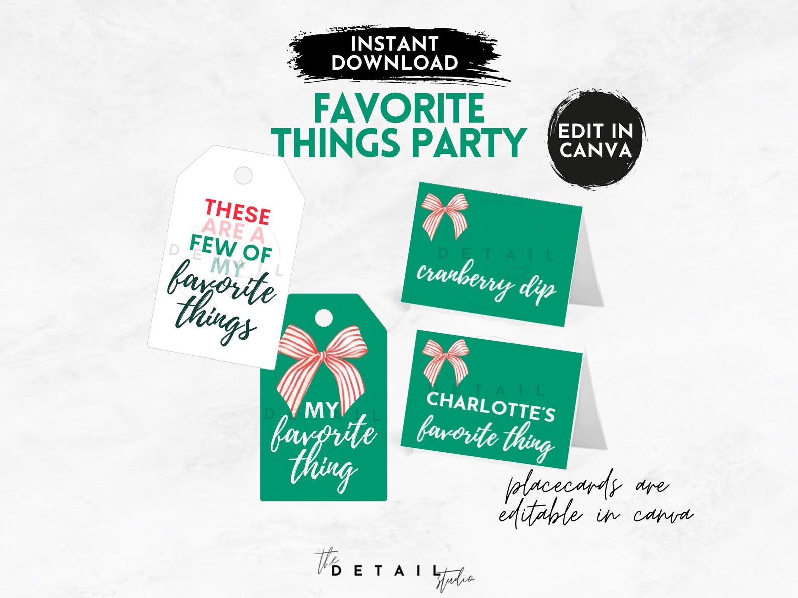 Favorite Things Party Pack: Gift Tags and Editable Place Card/food Tag ...