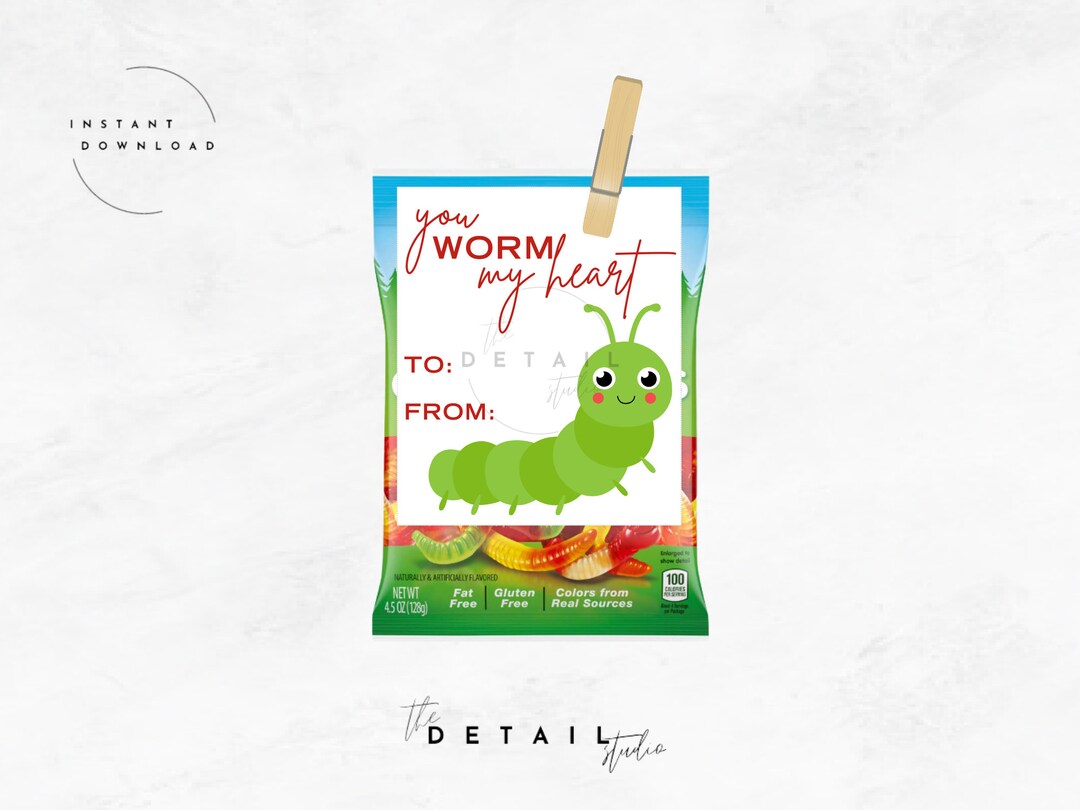 You Worm My Heart Gummy Worm Valentine for School Exchange - Etsy