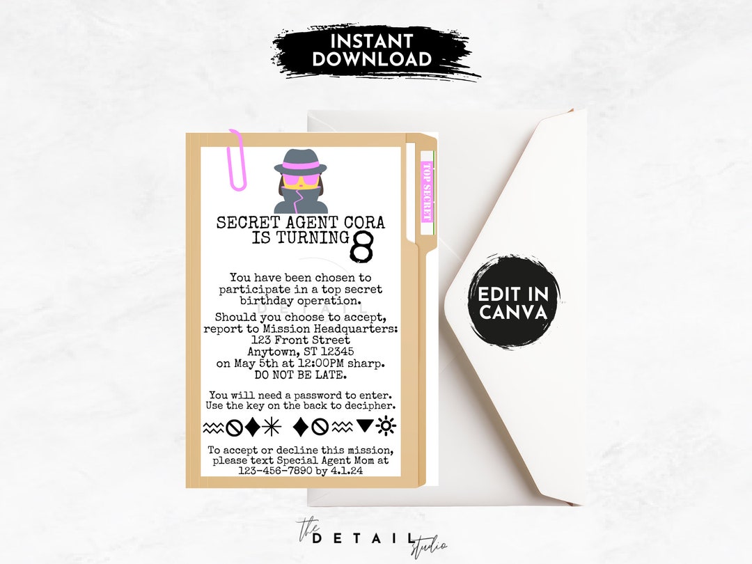Editable Invitation File, Spy Themed Birthday Party Invitation, 5x7 - Etsy