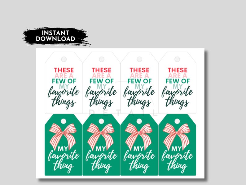 Favorite Things Party Pack: Gift Tags and Editable Place Card/food Tag ...