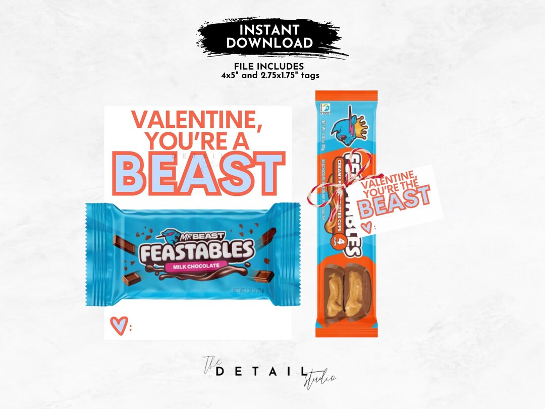 Mr. Beast Feastables Valentine Printable Tags - Etsy
