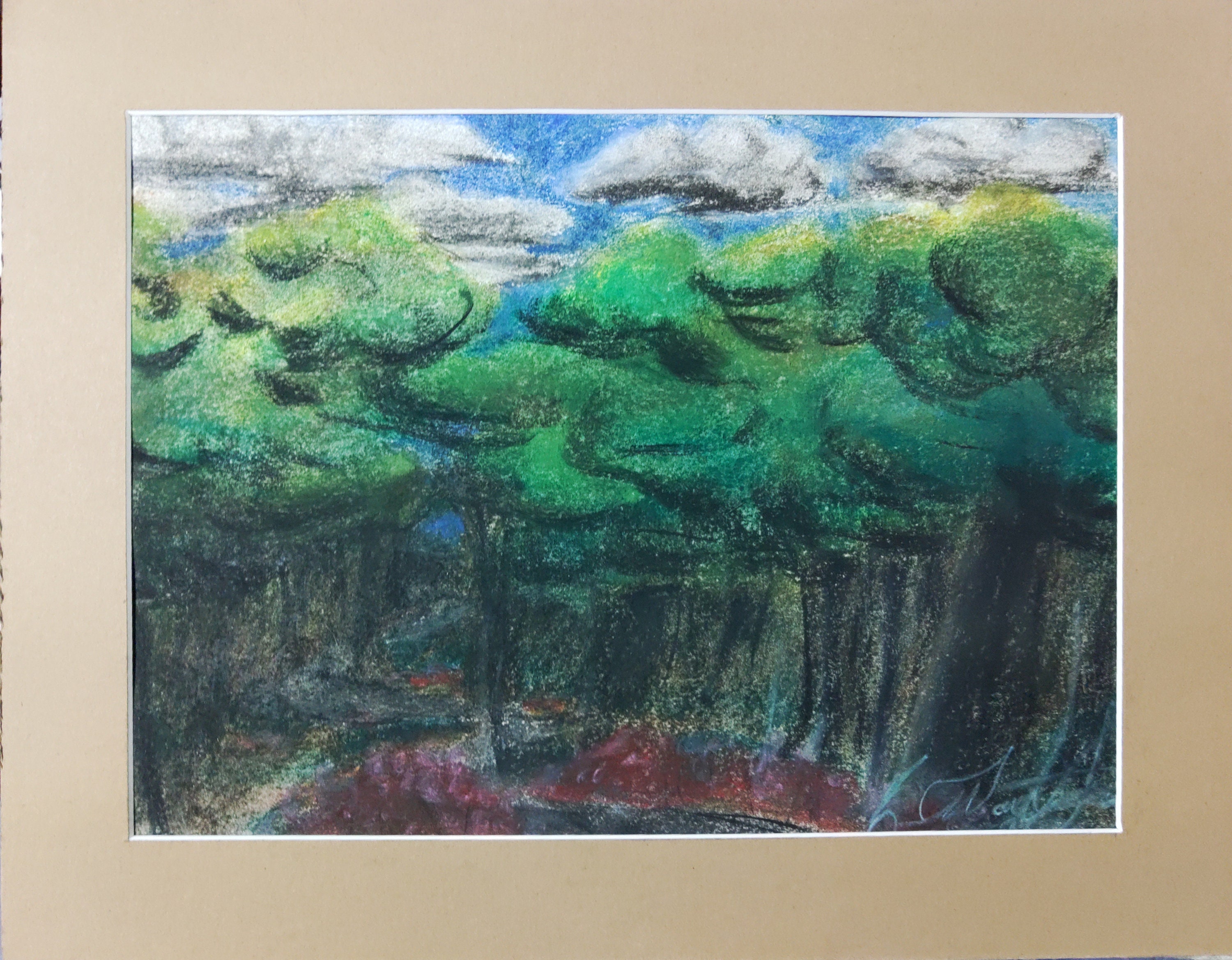 Original Pastel Landscape Drawing Forest Trees Pleinair Style by Margit ...