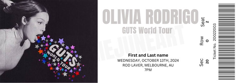 Olivia Rodrigo GUTS Souvenir Ticket - Etsy