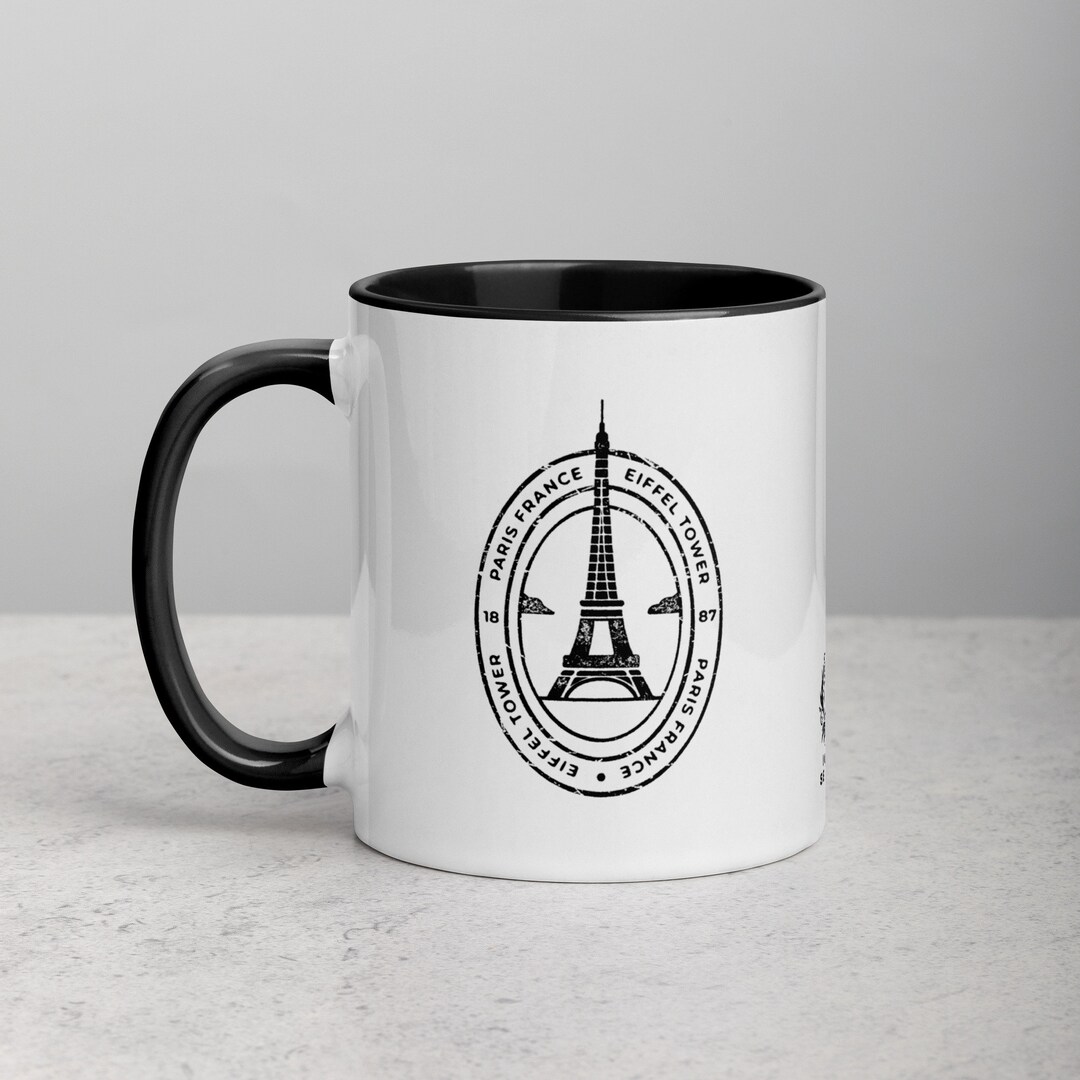 Paris Eiffel Tower Mug With Color Inside - Black - Etsy