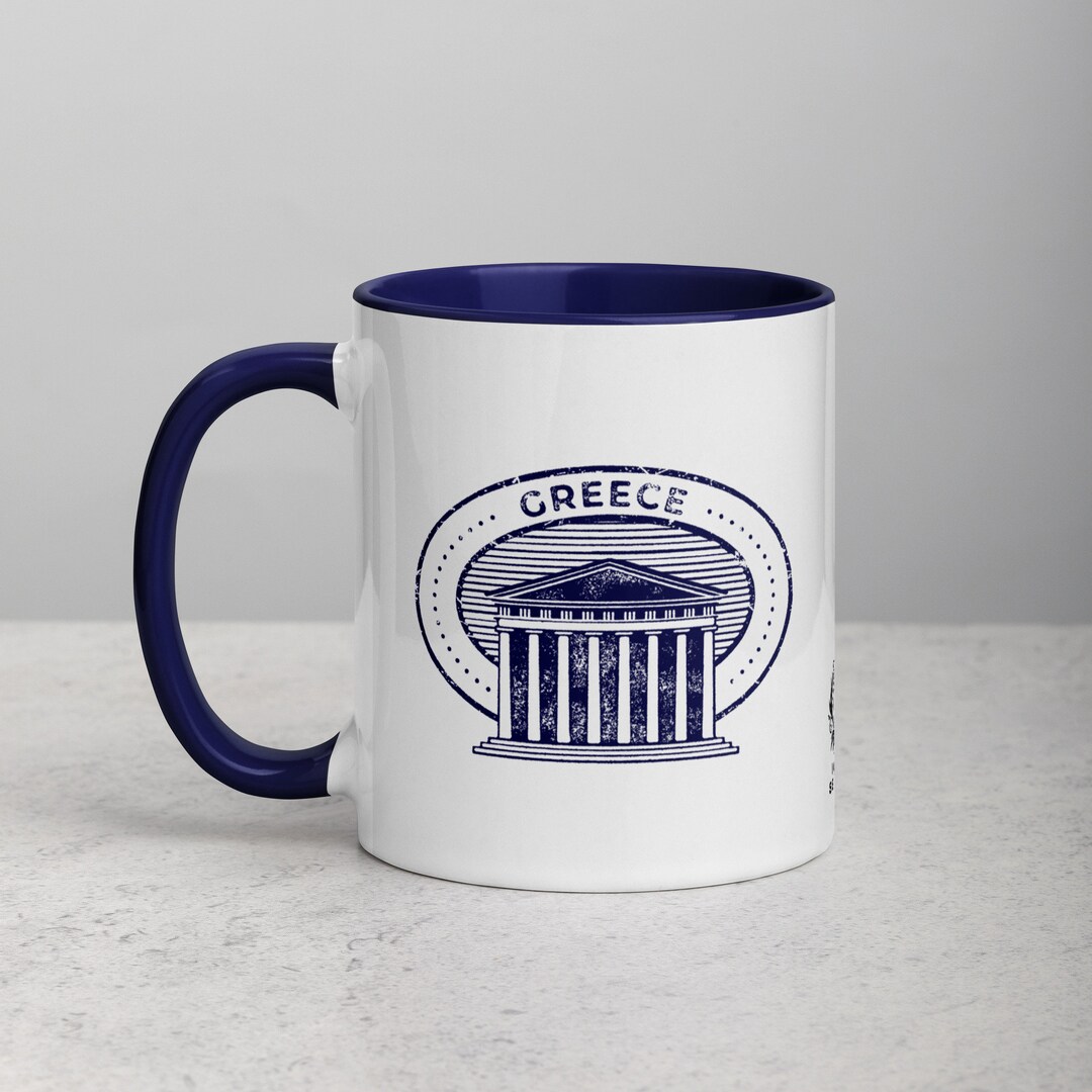 Greece Parthenon Mug With Color Inside - Dark Blue - Etsy