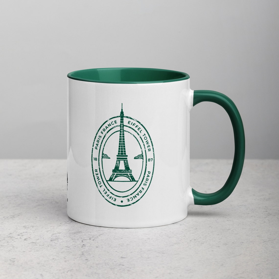 Paris Eiffel Tower Mug With Color Inside - Green - Etsy