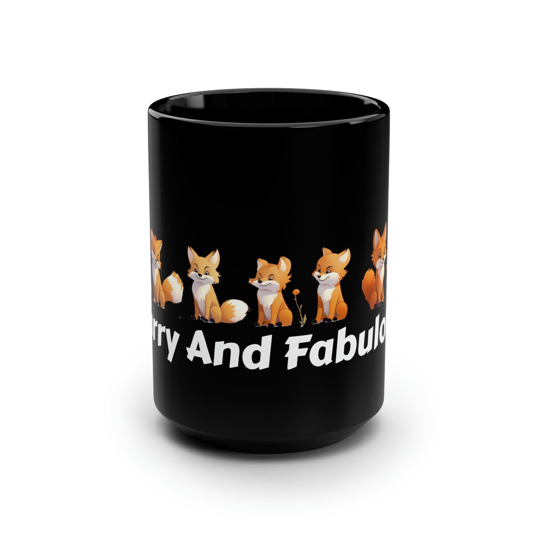 Furry and Fabulous Black 15 Oz Mug, Cute Foxes Simple Mug, Cute Critter ...