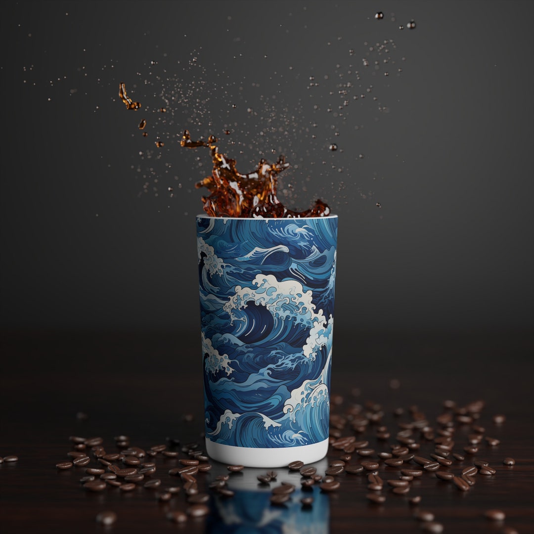 Stylized Japanese Ocean Waves Mug, Serenity in Blue Mug, No Handle Mug ...