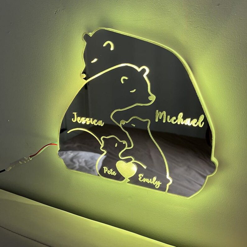 Personalized Bears Puzzle Light, Custom Mirrors Lights, Family Bears ...