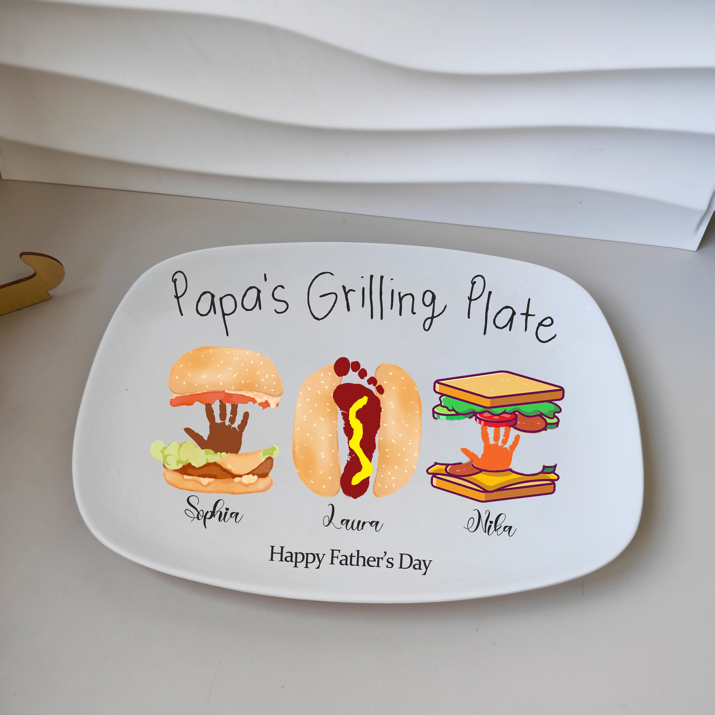 Personalized Burger Hot Dog Handprint Footprint Plate, Father's Day ...