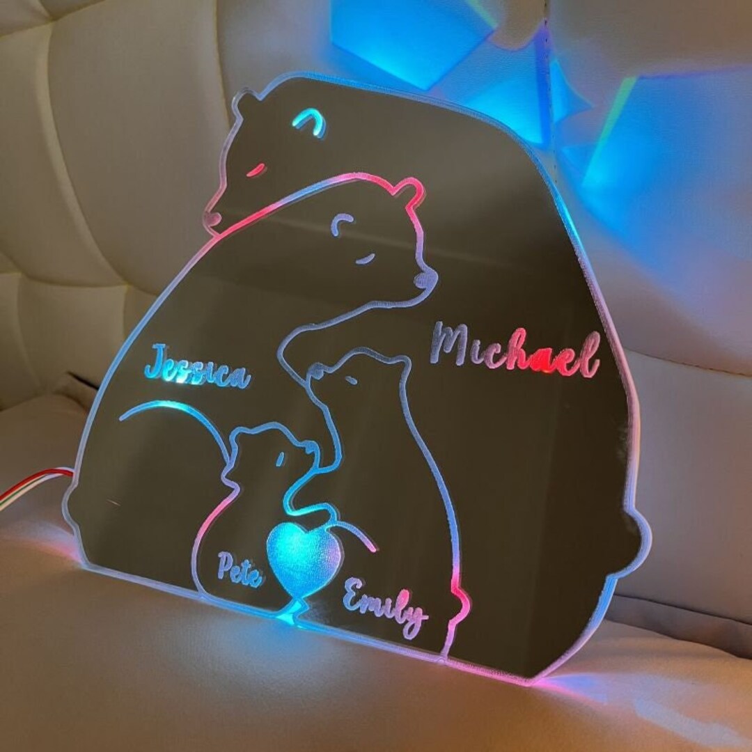 Personalized Bears Puzzle Light, Custom Mirrors Lights, Family Bears ...
