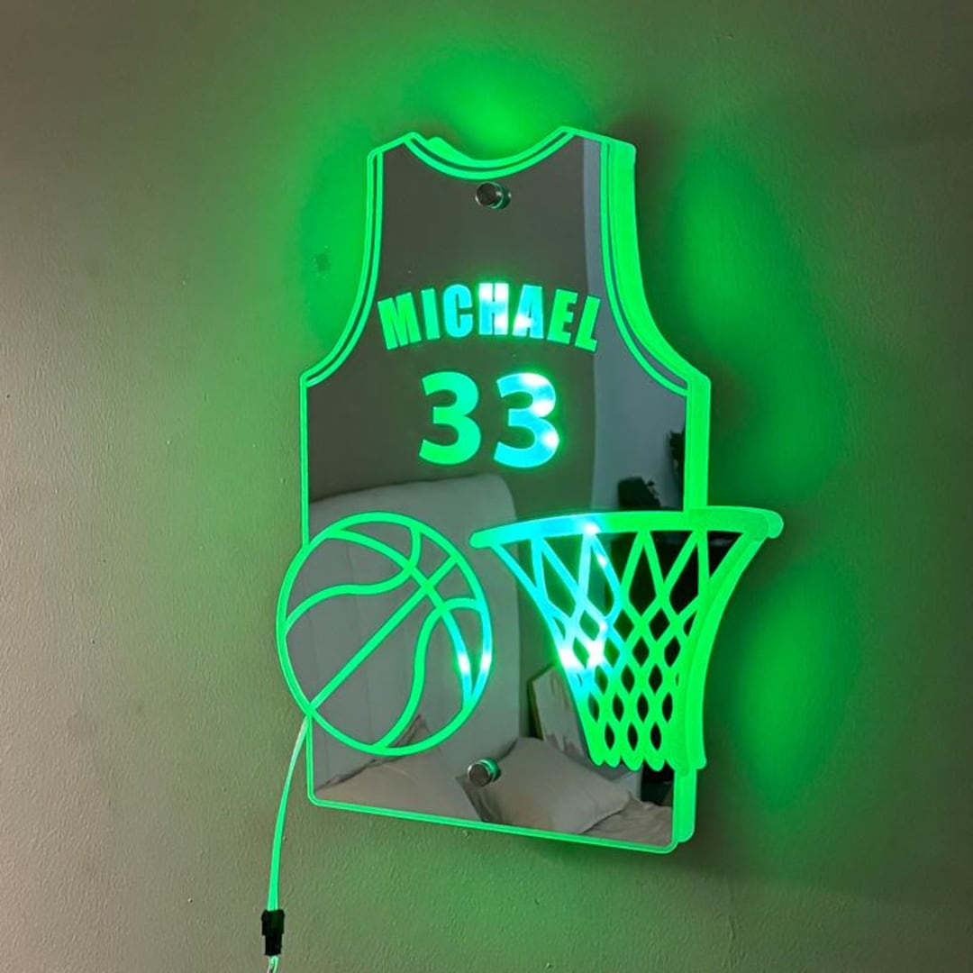 Custom Basketball Mirror Wall Art Light, Basketball Light up Neon Sign ...