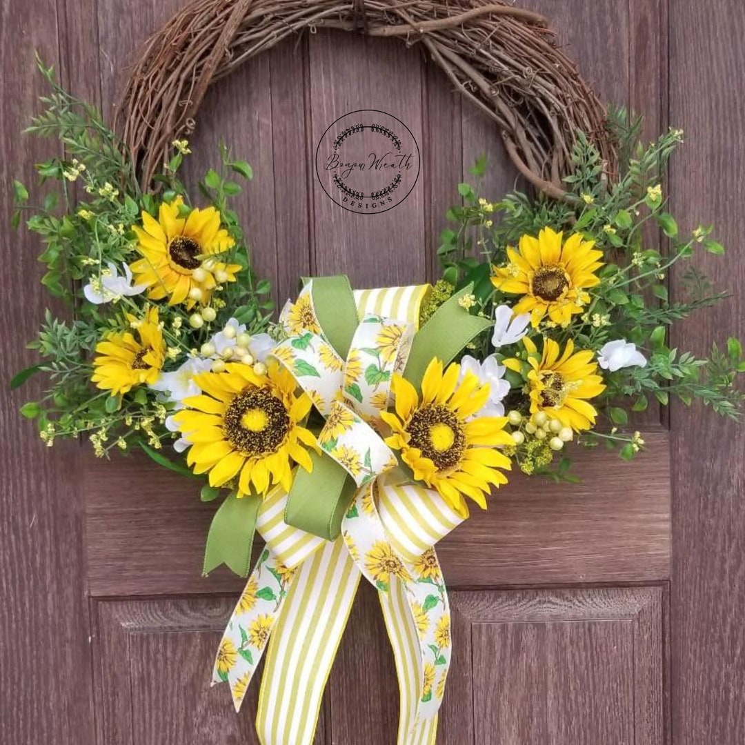 Summertime Sunflower Wreath, Summertime Wreath for Front Door, Summer ...