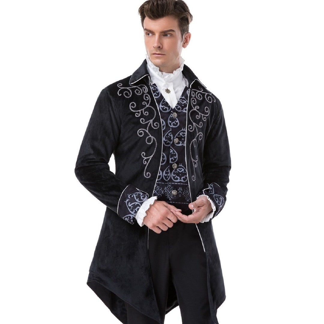 Men's Steampunk Victorian Jacket Black Red Velvet Pirate Gothic ...