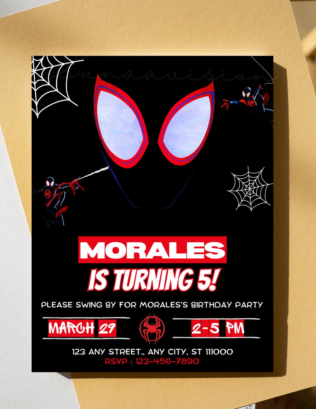 Editable Miles Morales Birthday Invitation Template, Spider Verse ...