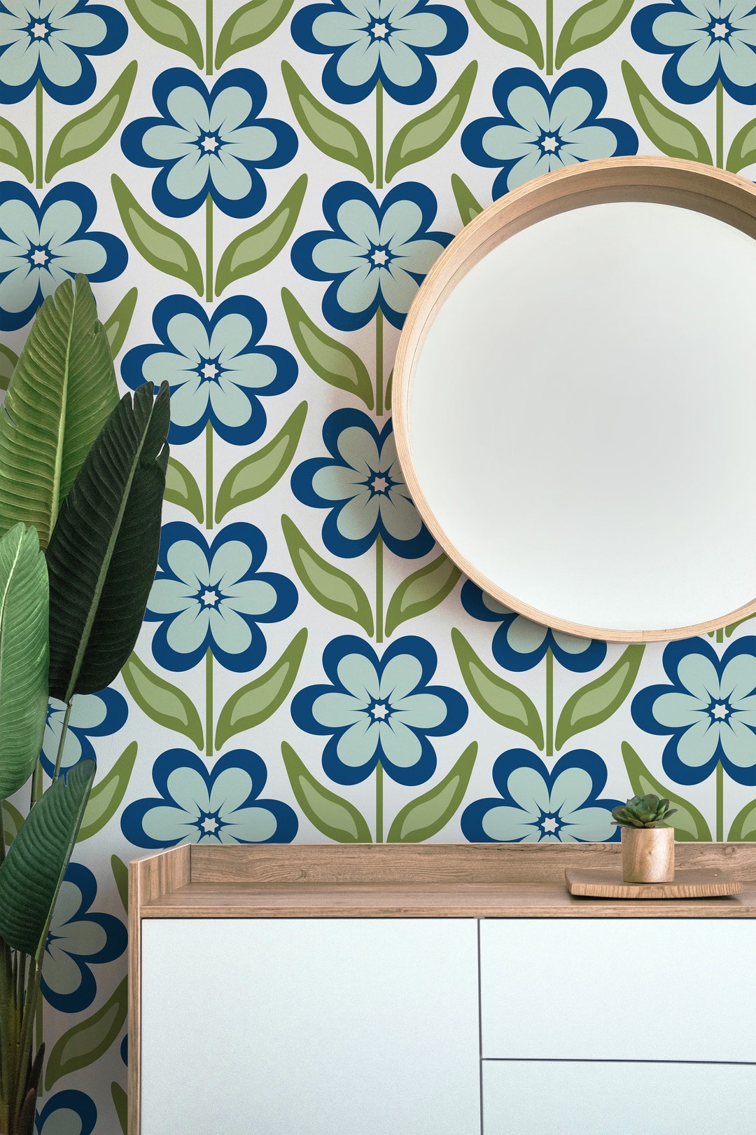 Geometric Daisy Floral Wallpaper, Minimalist Spring Flower Designer ...