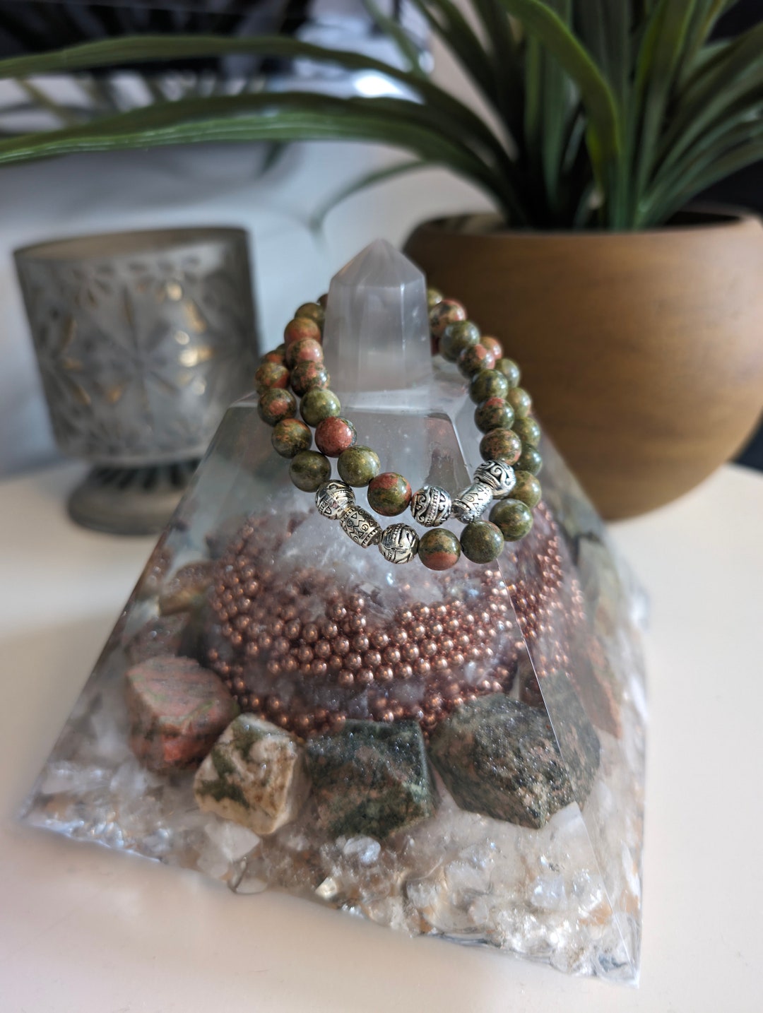 Unakite Orgone Generator With 2 Matching Bracelets - Etsy Canada