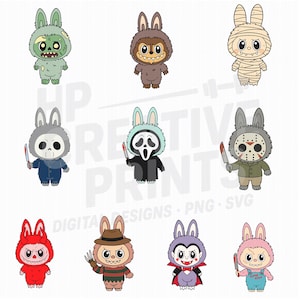 Horror Labubu PNG Bundle | 10 Cute Spooky Character Stickers ...