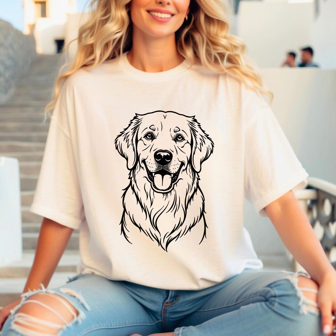 Golden Retriever Face SVG, Dog Line Art PNG, Golden Retriever Smiling ...