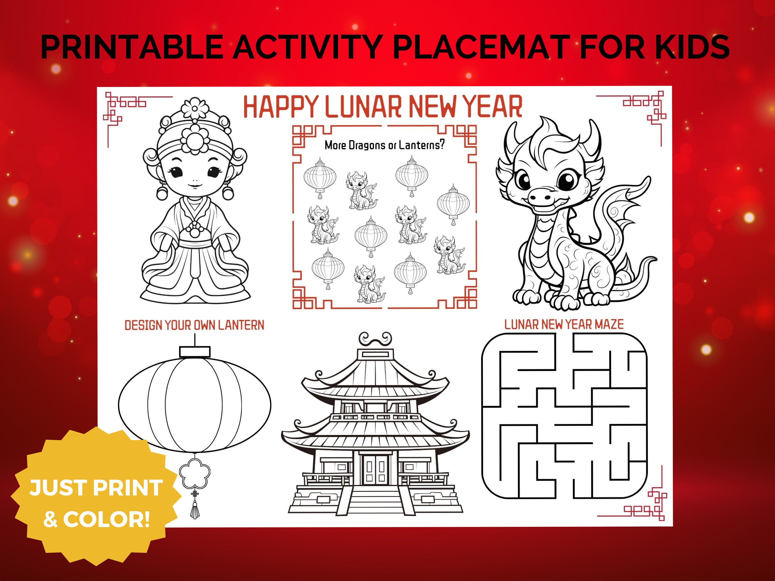 Printable Lunar New Year Activity Placemat, Preschool Activity Placemat ...