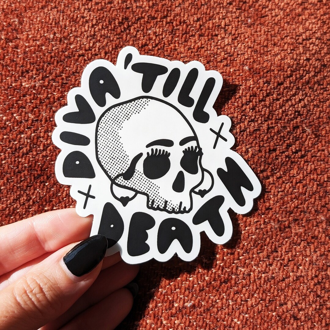Waterproof Diva 'till Death Sticker. Skull Illustration Wearing Lashes ...