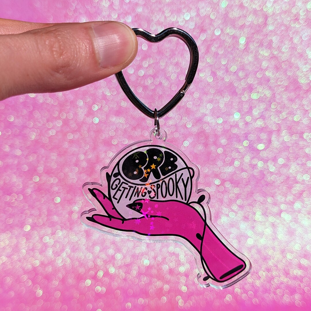 BRB Getting Spooky Holographic Keychain - Double-sided With Heart Key ...