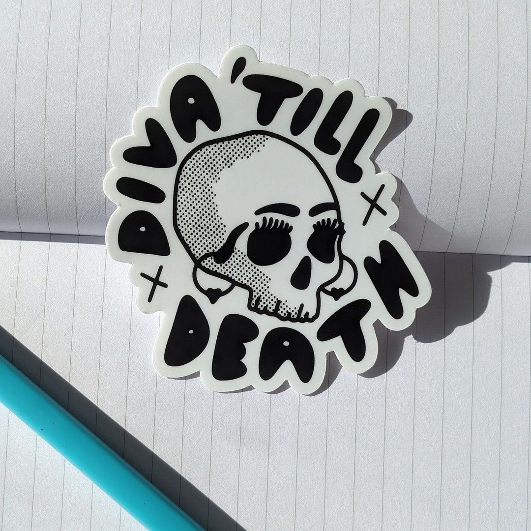 Waterproof Diva 'till Death Sticker. Skull Illustration Wearing Lashes ...
