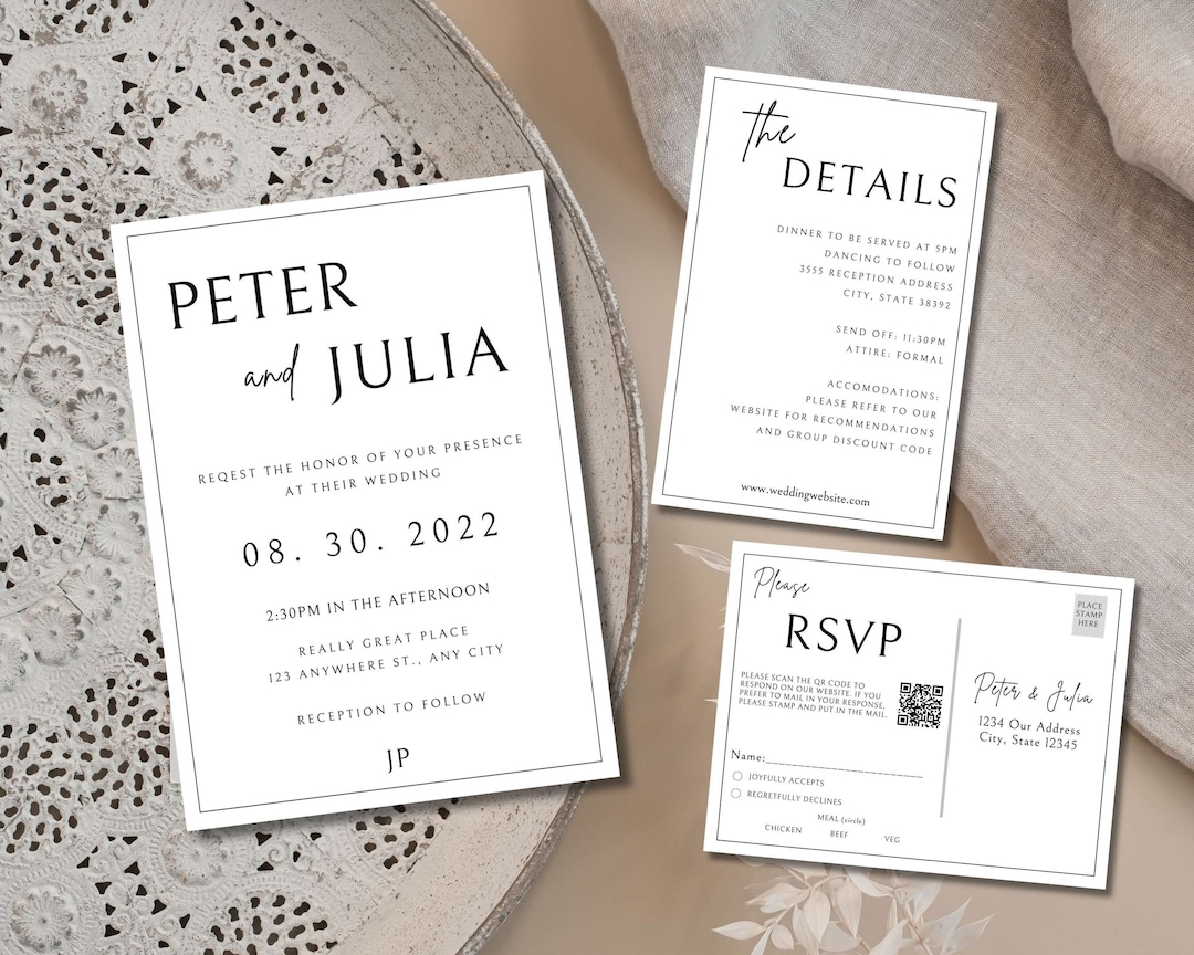 Wedding Invitation With QR Code, Minimalist Wedding Invite Suite ...