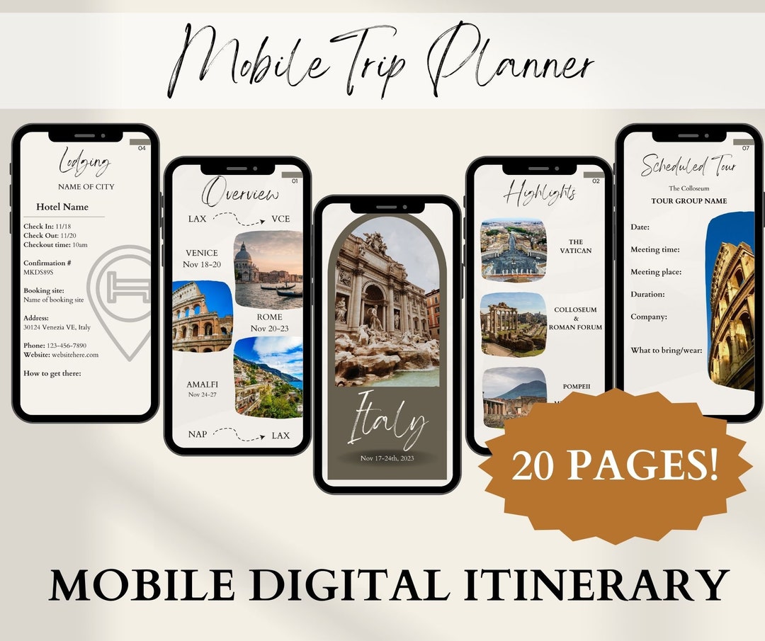 Travel Planner Itinerary Guide, Mobile Digital Travel Guide, Digital Trip Planner, Mobile ...