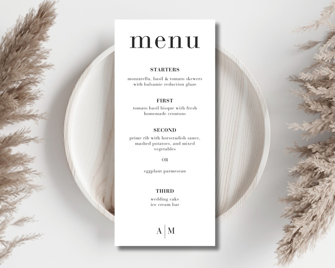 Wedding Event Menu Card Template, Minimalist Boho Rustic Neutral Menu ...