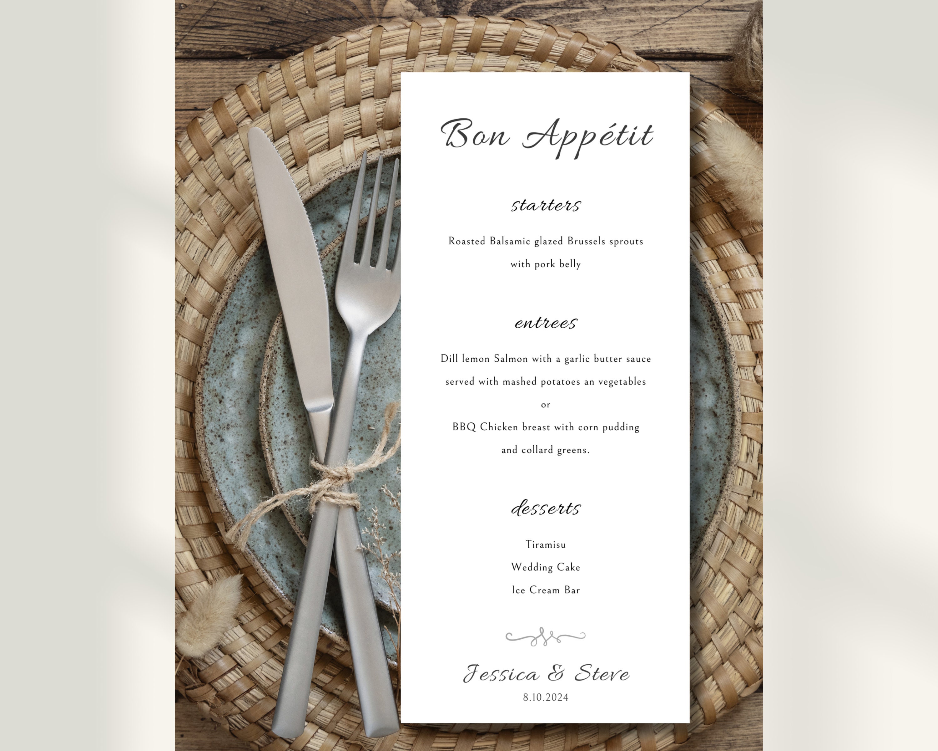 Wedding Event Menu Card Template, Minimal Boho Rustic Neutral Menu ...