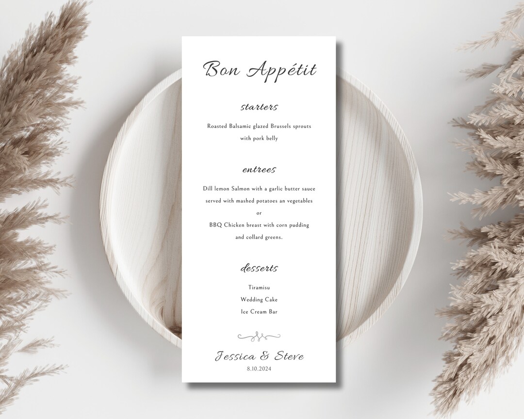 Wedding Event Menu Card Template, Minimal Boho Rustic Neutral Menu ...