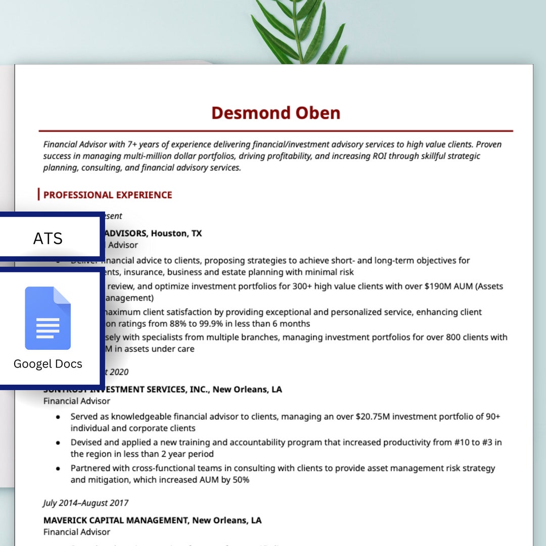 ATS Friendly Resume Template Made With Google Docs, Serves as a Google ...