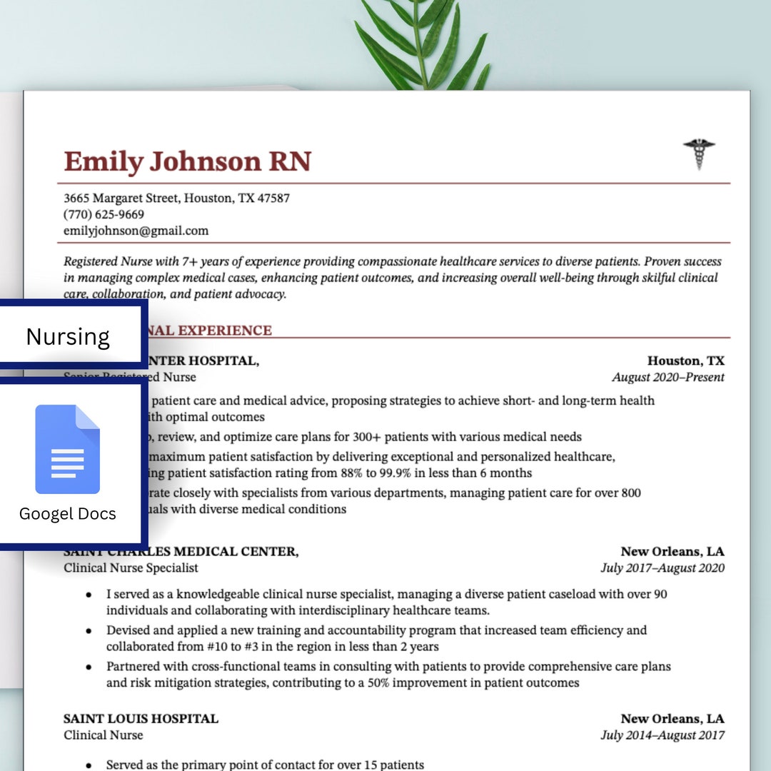 Professional Nurse Resume Template Made With Google Docs, an Ats ...